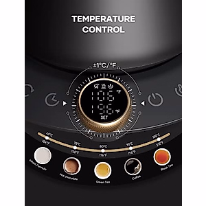 Cocinare Electric Gooseneck Kettle with Temperature Control, Pour Over Coffee & Tea, 1200W 180-sec Quick Boil Time, 600g Ultra Light, 0.9L, Black