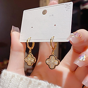 Four Leaf Clover Crystal Flower Statement Small Hoop Earring for Women Gold Plated Tiny Huggie Cubic Zirconia Dangle Drop Mini Hoop Earring Ear Cuff Pierced Jewelry Gift for Valentine's Day Birthday