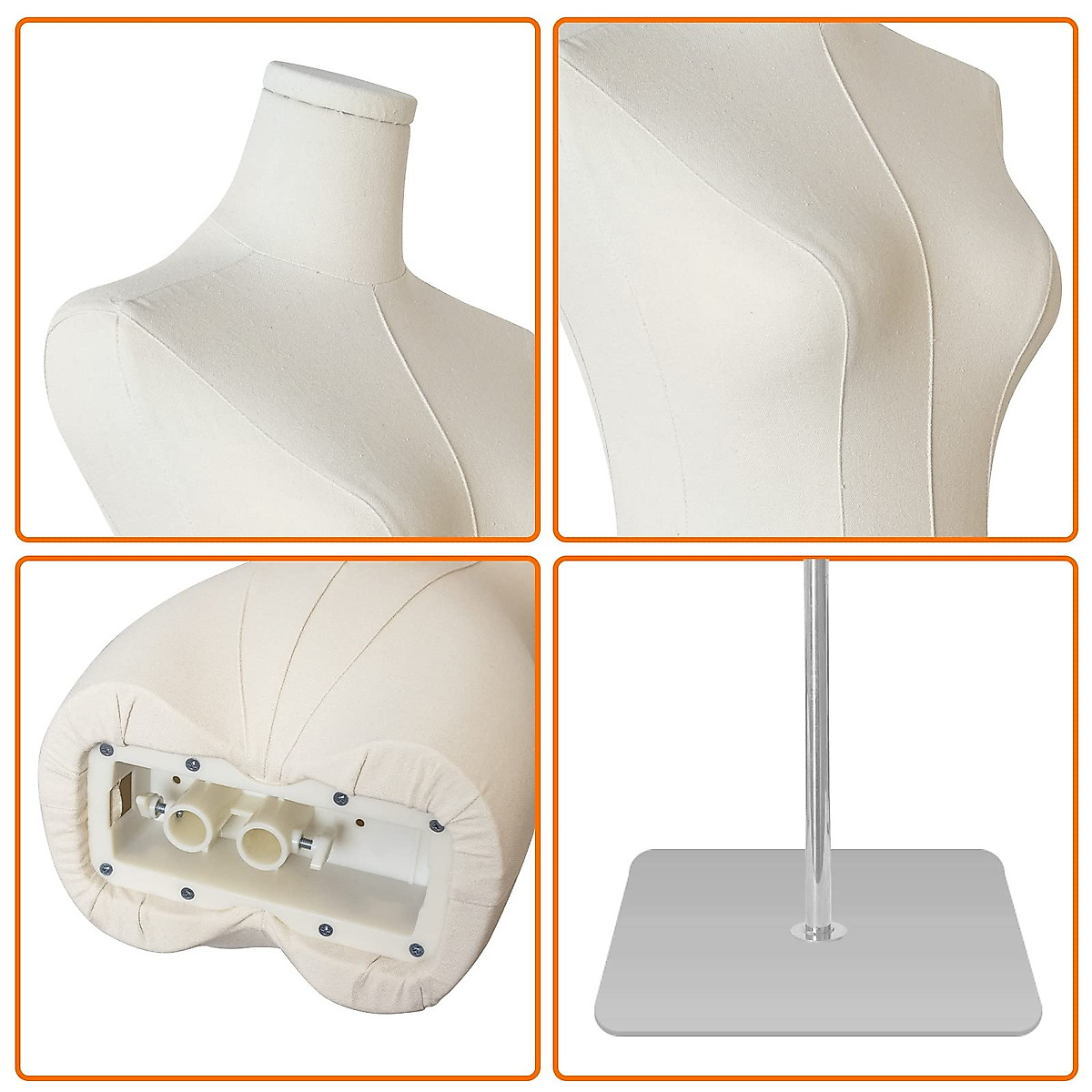 SHAREWIN Female Mannequin Torso Women Dress Forms for Sewing Manicanequin Body High Stability Gold Metal Stand for Clothing Dress Jewelry Display Adjustable Height 50”-70” Thin Body