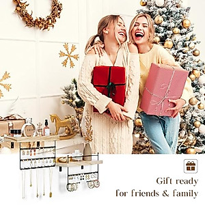 Lolalet Hanging Jewelry Organizer Wall Mount Jewelry Organizer with Earrings Holder Bracelets Holder Necklaces Hooks, Easy Install Free Combination Jewelry Holder for Wall Bathroom -Set of 2, Black