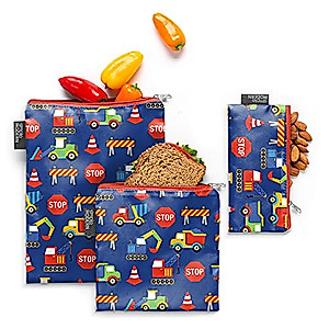 Simple Modern Reusable Snack Bags for Kids | Food Safe, BPA Free, Phthalate Free, Polyester Refillable Sandwich Bag | Ellie Collection | 3 pack | Under Construction