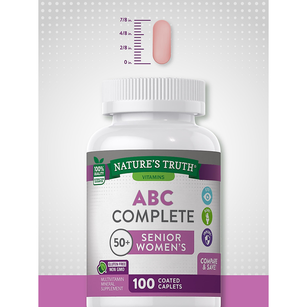 Multivitamin for Women 50 Plus | 100 Caplets | Non-GMO & Gluten Free | ABC Complete Multivitamin | by Nature's Truth