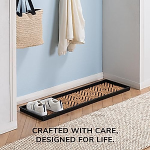 Anji Mountain Heavy Duty Waterproof Rubber Shoe Storage Mat Organizer/Boot Storage Tray Multi Use for Entryway with Coir, Tan Insert, Fits 4 Pair (46.5" Wide)