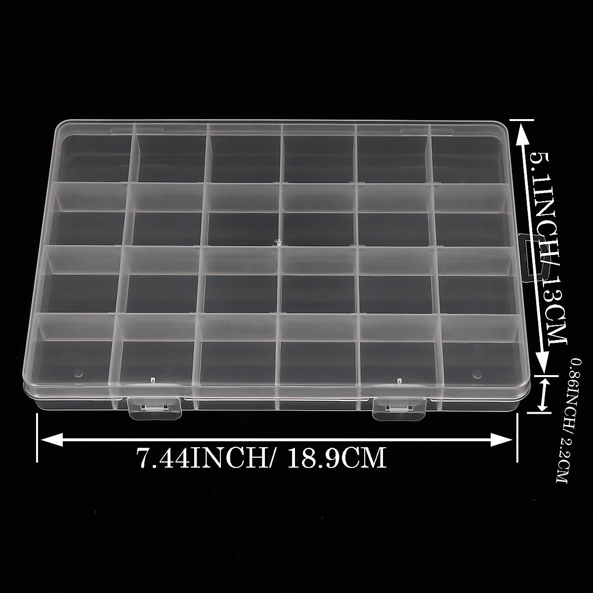 2 Pack 24 Grids Clear Plastic Organizer Box Fixed Compartment Storage Container for Craft, Beads, Jewelry, Small Parts, 7.4X5.1X0.86 INCH
