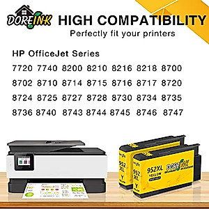 DOREINK Compatible 952 XL Yellow Ink Cartridge Replacements for HP 952 | 952XL Use with OfficeJet Pro 8710 8720 7740 8740 7720 8715 8702 Printer (2 Yellow)