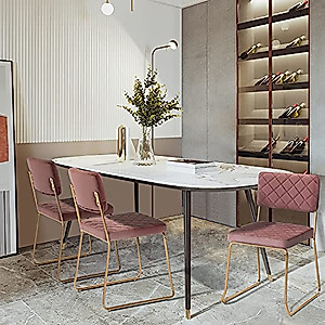 Duhome Velvet Dining Chairs Set of 2, Upholstered Accent Chairs for Kitchen Living Room Backrest Desk Chair with Gold Metal Legs, Pink