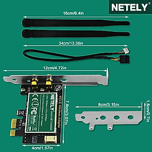 NETELY Dual Band Wireless-AC 1200Mbps PCIE WiFi Adapter with Bluetooth 4.2 for Windows 7, 8.x, 10, 11 64bit System Desktop PCs, 2.4GHz 300Mbps and 5GHz 867Mbps PCIE WiFi Card (NET-AC8265)