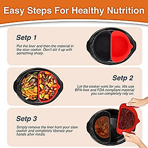 Silicone Slow Cooker Liners Slow Cooker Divider Liner Silicone Insert for Crockpot Resuable & Leakproof Cooking Liner for 6QT Oval Slow Cookers Kitchen Accessories BPA Free Dishwasher Safe