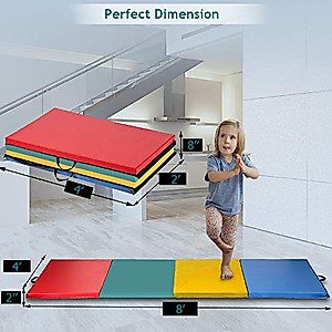 Exercise Mat, Gymnastics Mat Gym Mat 4x8x2 Thick Folding Panel Fitness Training Pad with Carrying Handles Fold Yoga Floor Tumbling Mat for Kids, Home, MMA, Martial Arts, Stretching, Aerobic, Workout