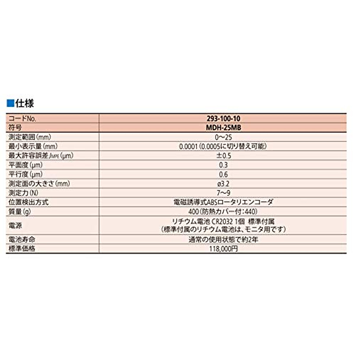 Mitutoyo 293-100-10 Sub-Micron Digimatic Micrometer, 0-25mm Range, 0.0001mm/0.0005mm Resolution