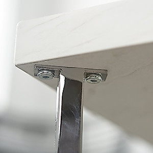 Walker Edison Mid Century Modern Marble Gold Rectangle Coffee Table Living Room Accent Ottoman Storage Shelf, 42 Inch, Marble and Silver