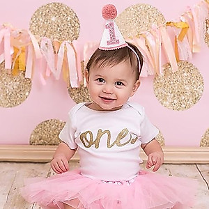 VAVAYAO First Birthday Hat for Baby Girls - First Birthday Cone Hat Pink,1st Birthday Party Hat,Cake Smash Photo Prop,Hot Pink Hat for Party,Kids Theme Party Decoration Supplies