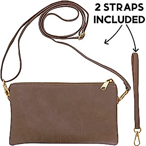 Humble Chic Vegan Leather Wristlet Wallets for Women, Phone Clutch or Small Purse Crossbody Bag, Includes Adjustable Shoulder and Wrist Straps, Taupe Brown, Tan