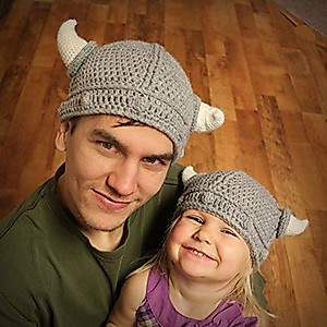 Baby Beard Viking Knit Hat Barbarian Bull Horn Crochet Handmade Knit Beanie Hat