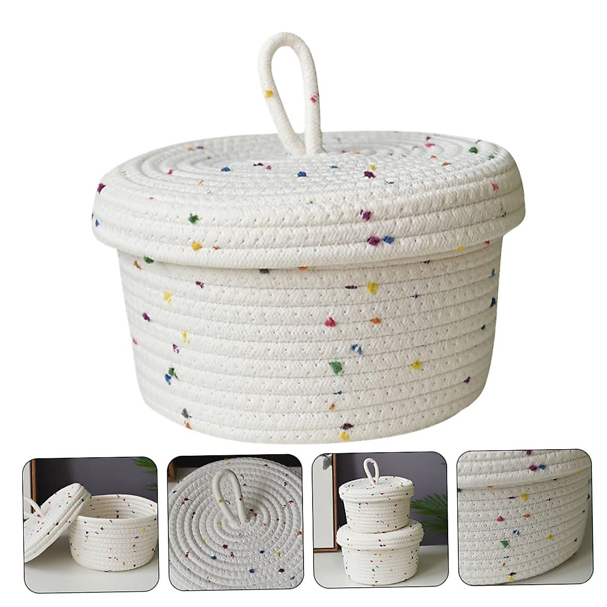 Cabilock 2pcs Storage Box mini decor snacks container desk top decor white woven storage basket woven rope basket small cotton rope basket Makeup Storage Basket Decorative Desktop Basket