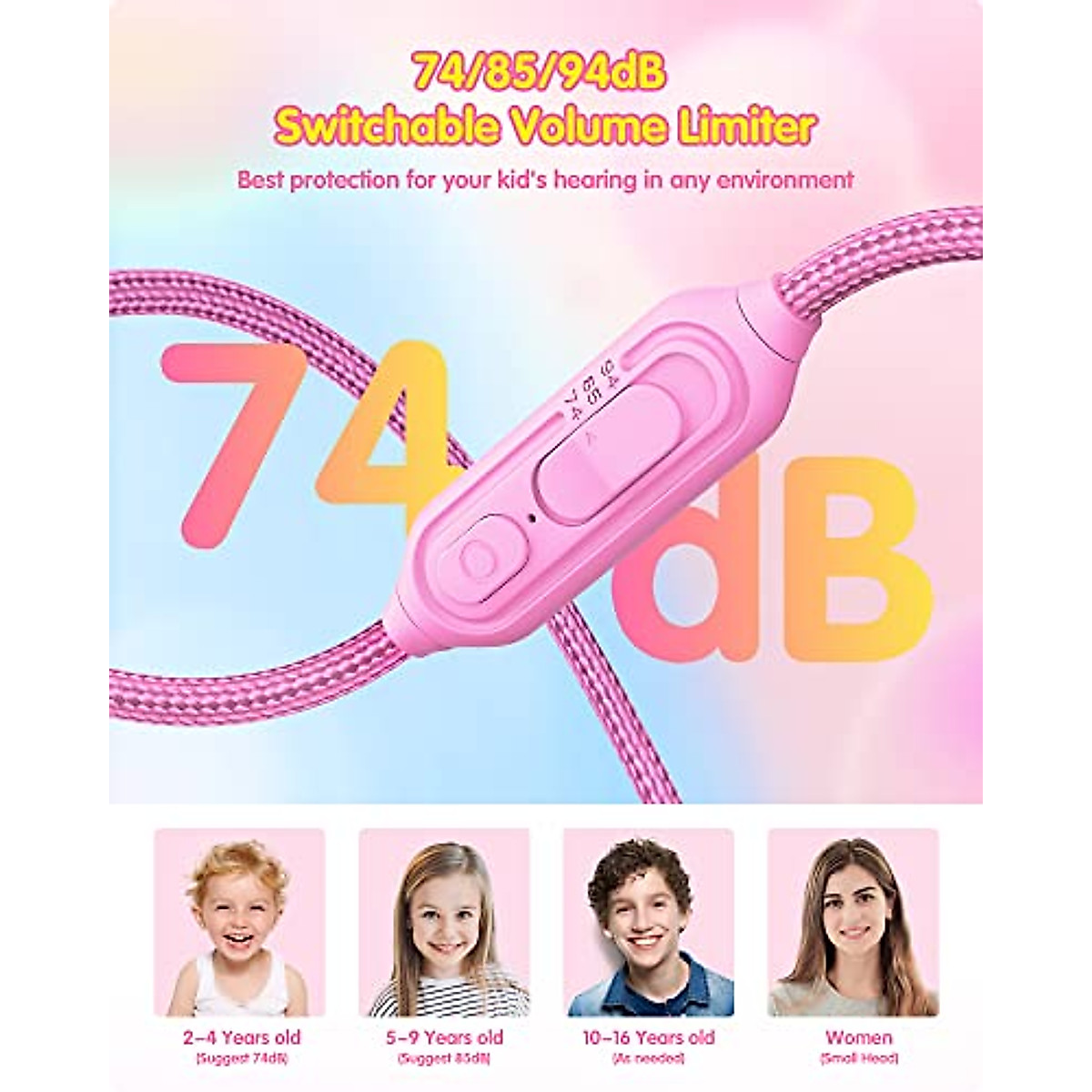DOQAUS Wired Headphones for Kids, Kids Headphones with Microphone & Volume Limiter & Shareport, Gift for Children/Girls/Boys/Teens, 3.5mm Jack for Cellphones/Computer/Kindle/Tablet/School/Travel(Pink)
