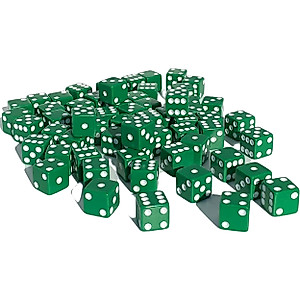 MR CHIPS D6 Standard 16 mm Opaque Dice with Pip Dots - 50 Pack - Green