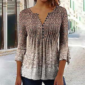 Womens Tops And Blouses 3/4 Sleeve Graphic Tunic Tops Trendy 2024 Summer Casual v Neck Empire Waist t-Shirt Blouse