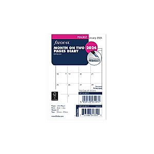Filofax Pocket month on two pages English 2024 diary,White
