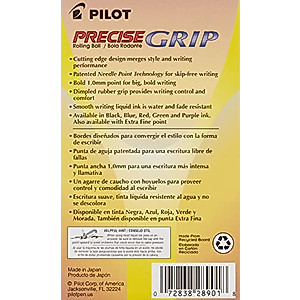 PILOT Precise Grip Liquid Ink Rolling Ball Stick Pens, Bold Point, Black Ink, 12-Pack (28901)