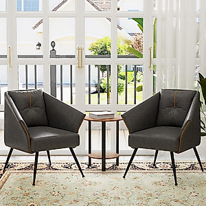 SHINEBOOM Accent Chairs Mid Century Comfy Single Modern Arm Chair for Living Room Bedroom Reading Faux Leather Chair,Grey 1