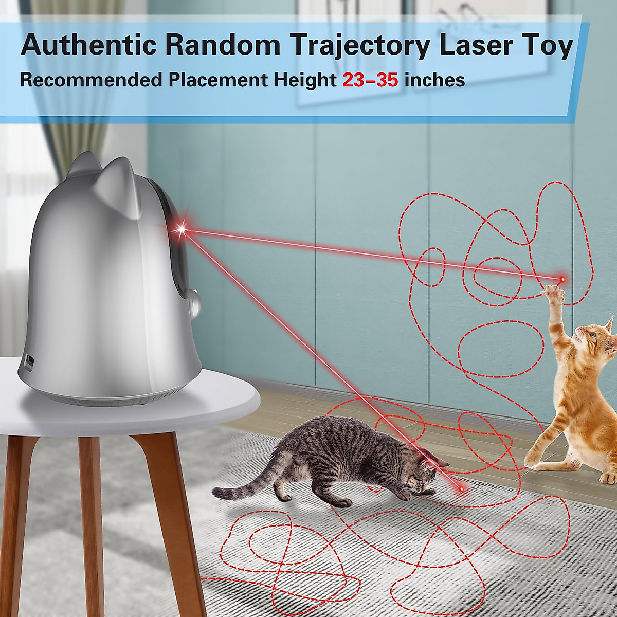 Muhhiba Cat Laser Toys for Indoor Cats, Random Trajectory Laser Cat Toy, Interactive Cat Toys for Bored Indoor Adult Cats/Kittens/Dogs (Silver)