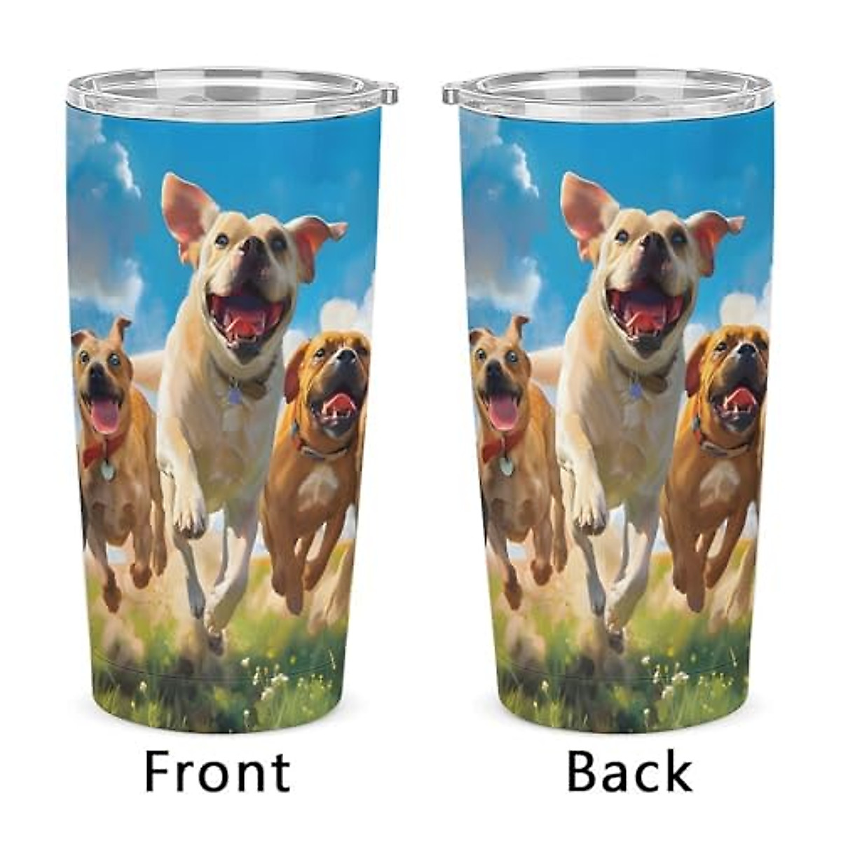 KIOWEIR Dogs Running Stainless Steel Tumbler 20oz With Lid And Straw, Insulated Tumblers Coffee Cup, Travel Mug for Ice Drink & Hot Beverage for Women Men Boys Girls