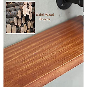 DOFURNILIM Industrial Rustic Wall Wood Pipe Ladder Floating Shelves - DIY Modern Storage Shelving Bookshelf for Bathroom Kitchen Office Home – Steampunk Bookcase (Floating Ladder shelves-51.18“W)