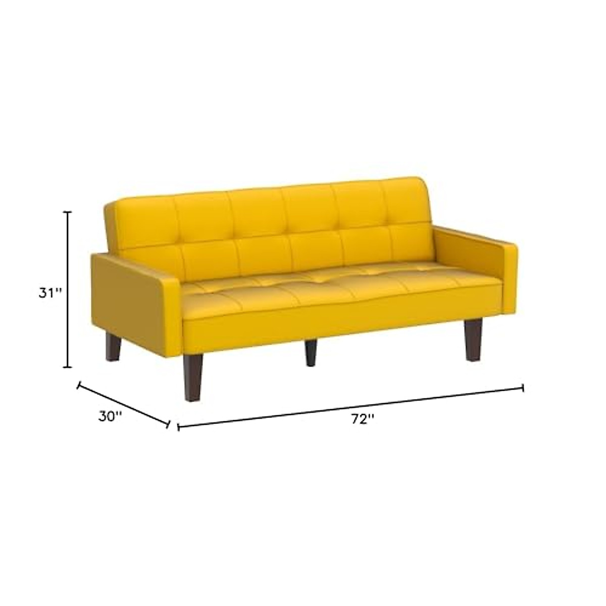 Anwickhomk 72" Convertible Folding Sofa Bed Futon,Modern Linen Fabric Sleeper Loveseat with 2 Pillows & Solid Wood Legs,Small Couch Bed Recliner Sofa for Living Room Apartment Office (Yellow-New)