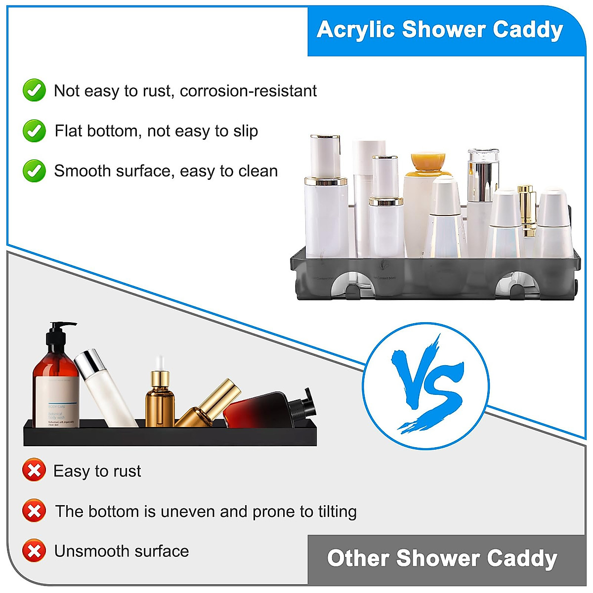 4-in-1 Shower Caddy, Adhesive Shelf with Soap Dish & Toothbrush Holder, Shower Shelves with Hooks, No Drilling Shower Storage for Home & Kitchen Decor, Wall Mounted Shower Shelf for Inside Shower