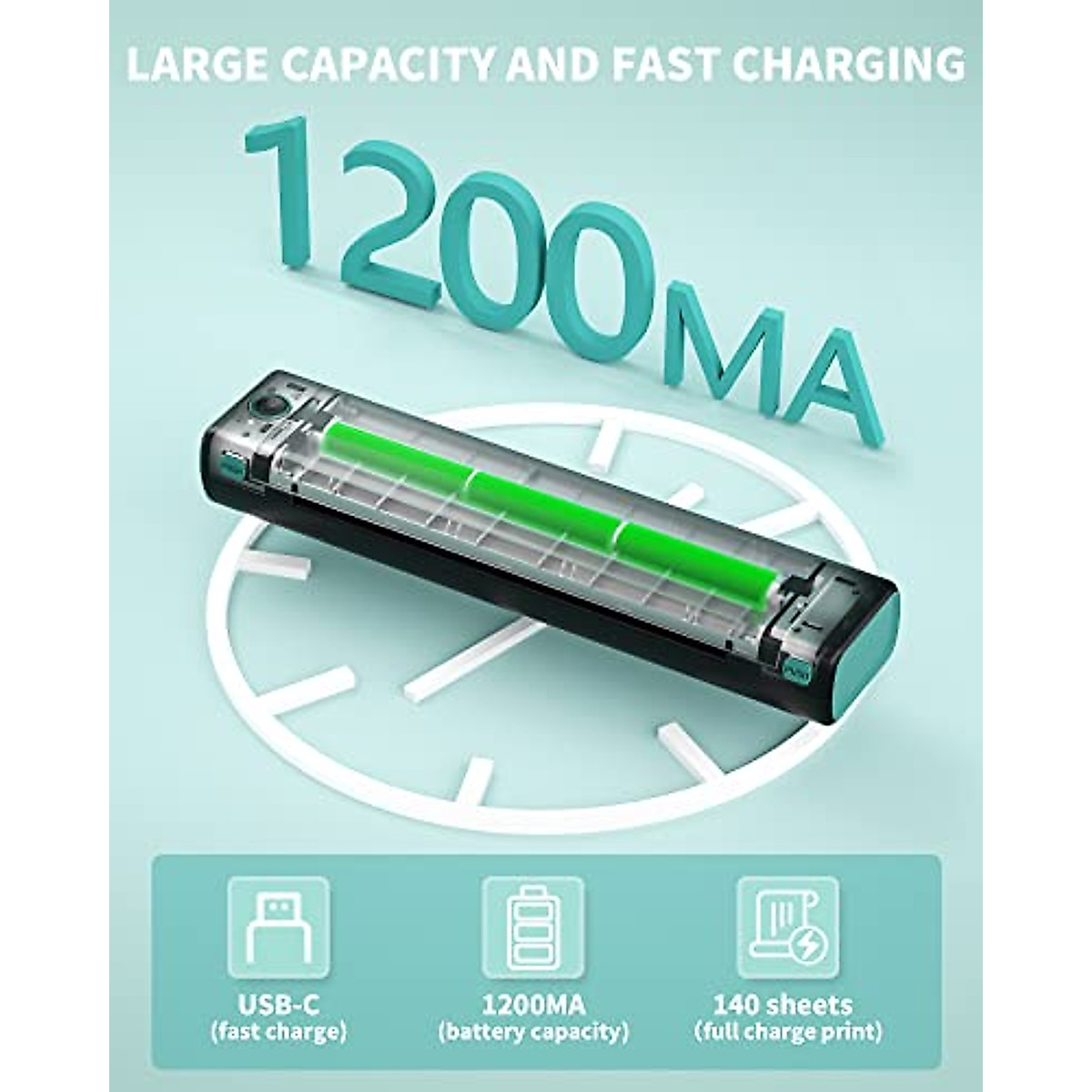 Portable Thermal Printer Wireless Travel - Bluetooth Printer for Phone, Small Mobile Printer for Laptop, Compact Inkless Printer for Vehicle Home Use School Office, Support 8.5" X 11" Letter Paper