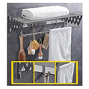 XMCX Retractable Wall Mounted Drying Rack Clothes Drying Rack Laundry Hanger with Hooks Foldable Clothes Dry Rack Space Saving Retractable Rack Easy Storage (Size : 60cm)