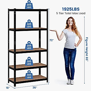 ERGOMASTER Storage Shelves Metal Garage Shelving Unit 5-Shelf Adjustable Heavy Duty Boltless Organizer Rack (1, Black)