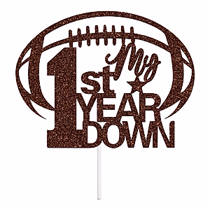 My 1st Year Down Cake Topper, American Football Touchdown One Year Birthday Party Decoration, Sports Theme Baby Shower / 1st Birthday Party Decorations Supplies for Boys