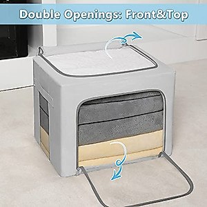 FHSQX Clothes Storage Bins,Foldable Clothing Storage Box,Stackable Steel Frame Oxford Fabric Organizer with Clear Window & Carry Handles