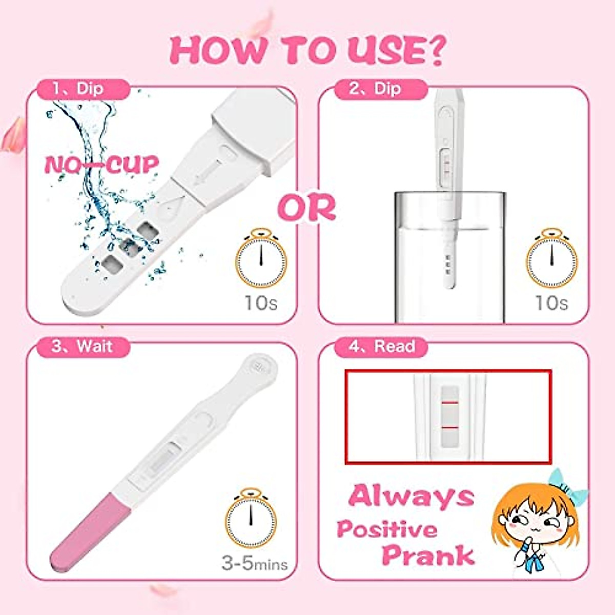 Acessorz Fake Prank Joke Pregnancy Test Always Positive - April Fool's Day Practical Joke, Prank, Gag, False Pregancy Test Kit, 4 Pack Pink