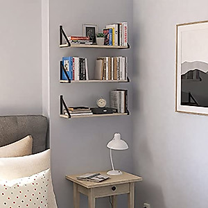 Wallniture Bora Floating Shelves for Wall Storage, 24"x6" Floating Bookshelf Set of 3, Natural Wood Wall Shelves for Living Room, Bedroom, Bathroom, Kitchen