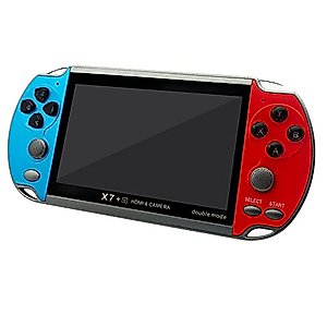 DREAMHAX X7 Plus Handheld Game Console with Preload 10000 Games, Portable Video Games Support HDMI Output & Double Player, Classic Arcade Retro Game Player Gameboy Gift Present (4.3" Screen Red Blue)