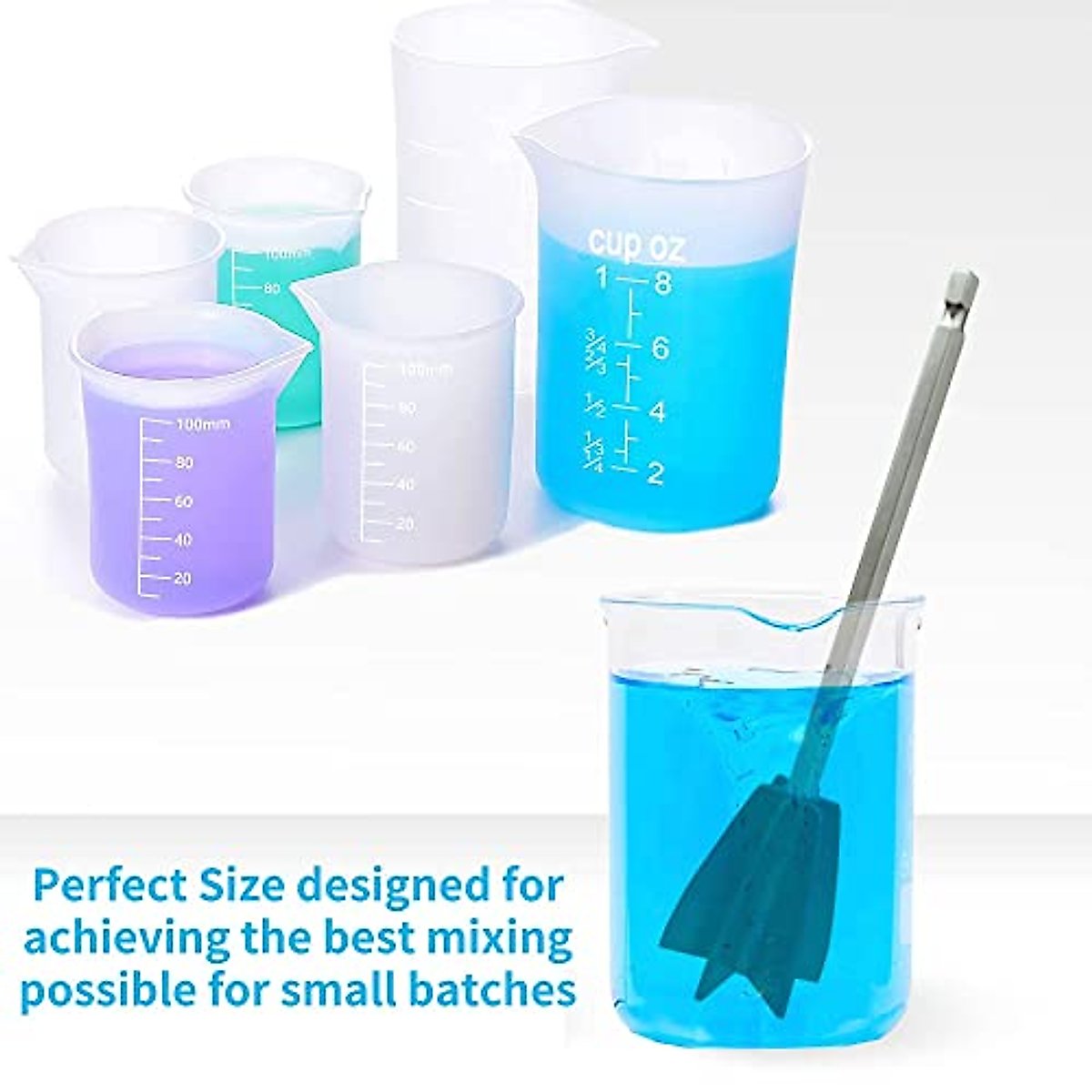 YeeBeny 6 Pcs Epoxy Mixer Attachment for Drill, 6 Reusable Multipurpose Bidirectional Paint Stirrer, Helix Mixer for Resin, Silicone Gallon Mixing Tools, Paint Mixer for Drill(6 paddles and 2 sticks）