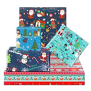 NEPOG Christmas Wrapping Paper, Xmas Wrapping Paper 10 Sheets in 5 Designs Folded Flat 20x28 Inches per Sheet, Santa Snowman Christmas Tree Snowflake Gift Wrap Set for Kids Girls Boys Family Friends