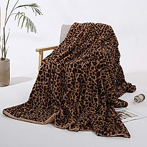 MYRU Velboa Super Soft Leopard Blanket Double Layer Bedding Thick Sofa Cover Furry Fuzzy Fax Fur Throw Blanket (Brown,51 x 63 Inch)