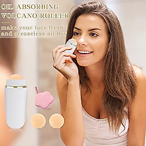 Oil Control On The Go, Oil Absorbing Volcanic Roller with Two Replaceable Volcanic Ball and Cleaning Sponge, Reusable Portable Oil Control Roller, Oil Control Blotting Tool