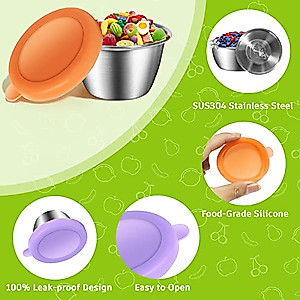 Salad Dressing Container To Go, Small Reusable Condiment Cups Containers with Leakproof Silicone Lids, Stainless Steel Kids Dipping Sauce Cups Food Storage for Lunch Box, Travel, 6 Pack - 1.6oz & 2oz