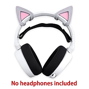 HUYUN Silicone Headsets Cat Kitty Ears Lovely Attachable Accessory Perfect Compatible for SteelSeries Arctis 5, Bose NC700 QC35 Silver Gray White Mercury Headphones