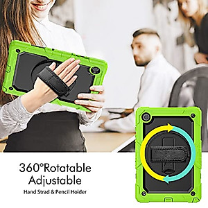 Samsung Galaxy Tab A8 10.5 Inch 2022, [Full-Body][Shock Proof] Protective Case with Pencil Holder and 360 Rotating Hand Strap, Protective Cover with Shoulder Strap (Green)