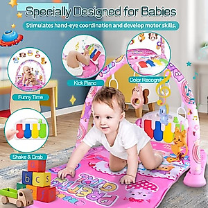 Baby Play Gym Mats, Baby Activity Mat for Sensory and Motor Skill Development, Baby Funny Play Piano Gym with Music and Lights Activity Gym Play Mat Center for Newborn 0-12 Months