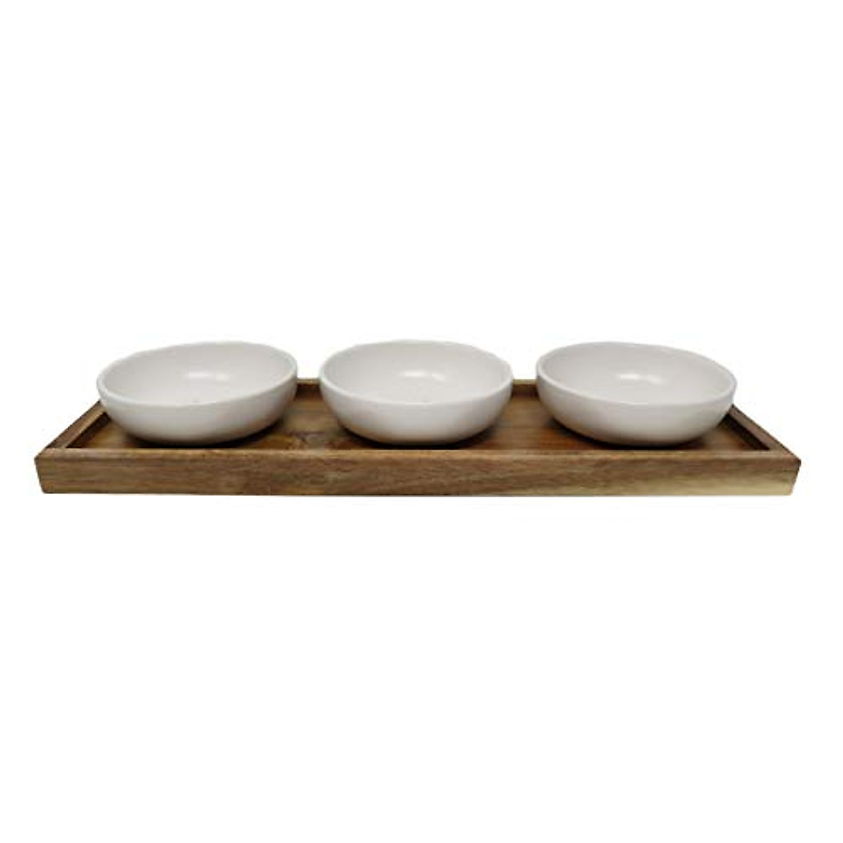 Rae Dunn By Magenta 4 Piece DIP EAT TASTE Ceramic LL Dip Bowl Serving Platter Set With Wood Tray 2019 Limited Edition