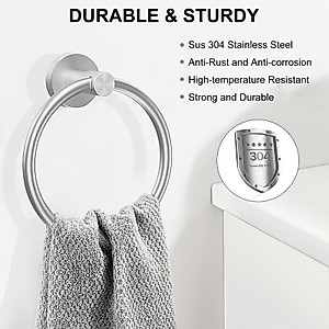 SetSail Towel Holder for Bathroom Wall Silver Towel Ring SUS304 Stainless Steel Hand Towel Holder Heavy Duty Towel Hanger for Bath, Kitchen Drill Hole, 2 Pack