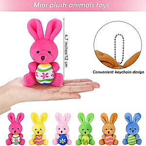 Fovths 12 Pack 4.7 Inch Easter Plush Bunnies Keychain Eggs Easter Stuffed Bunny Set Easter Rabbit with Eggs Filler or Basket Filler Rabbit Keychain Set Easter Party Favors Gifts, Multi-Color