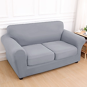 hyha 3 Pieces Couch Covers for 2 Cushion Couch, Love Seat Couch Covers, Sofa Covers Washable Stretch Loveseat Sofa Slipcover, Loveseat Covers with Elastic Straps (Loveseat, Light Gray)
